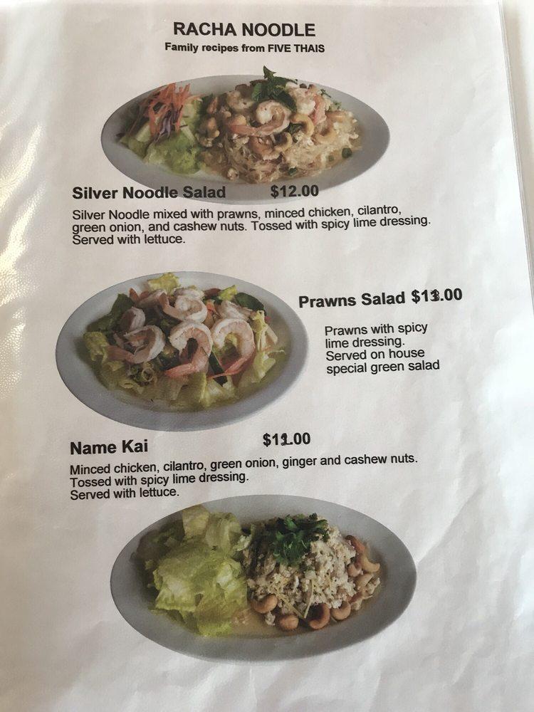 Menu at Racha Noodle restaurant, Redding