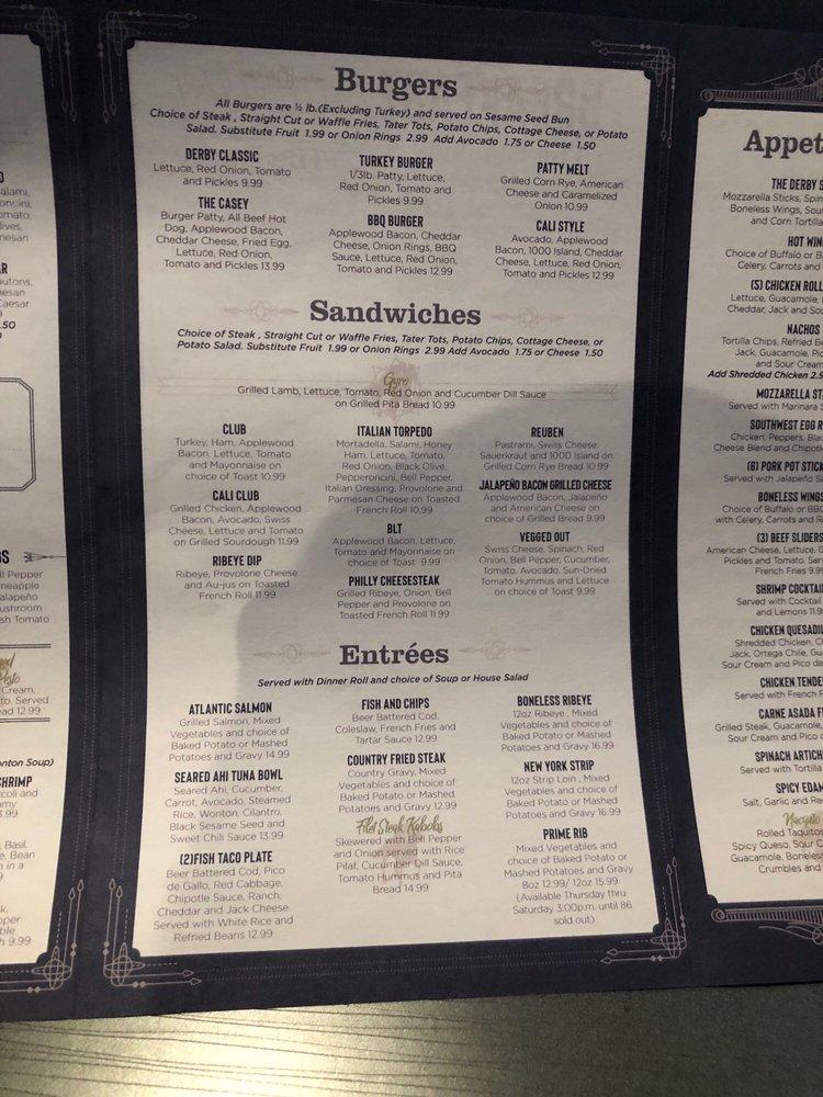 Menu at The Derby Room Norco pub & bar, Norco