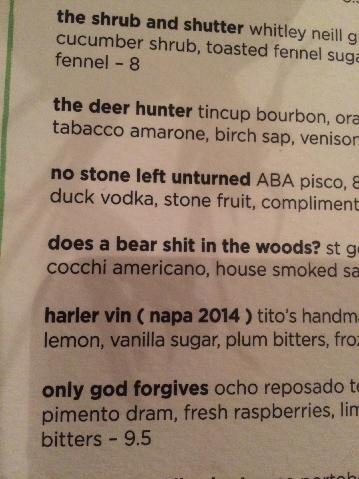Menu at The Shrub and Shutter pub & bar, London