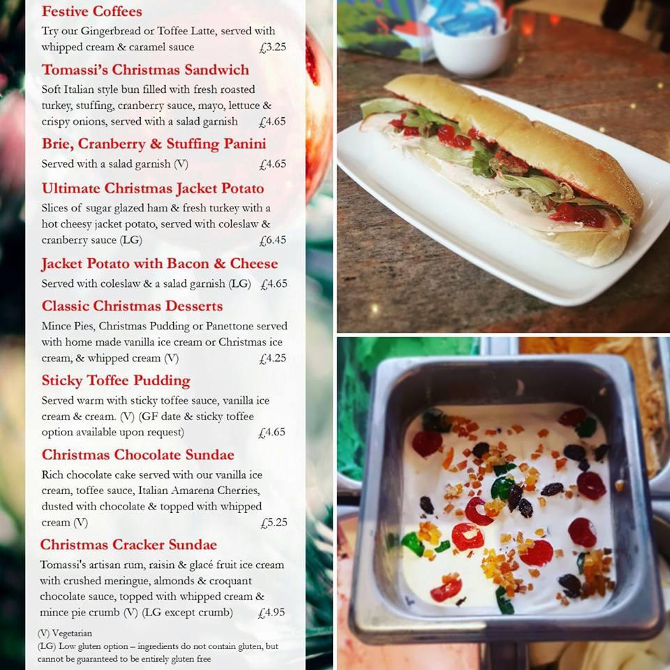 Menu at Tomassi's cafe, Southend-on-Sea