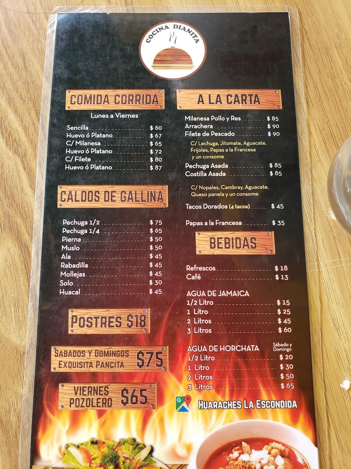 Menu at HUARACHES La Escondida restaurant, Mexico City