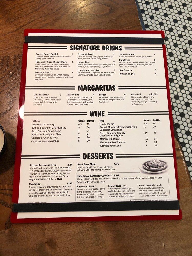 Menu at Hideaway Pizza pizzeria, Yukon