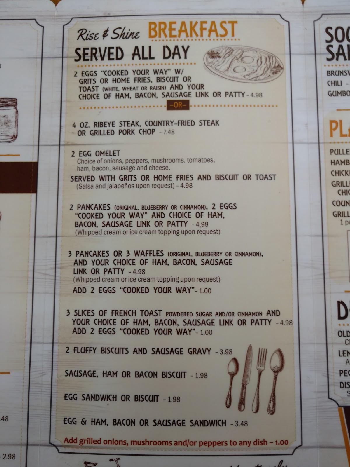 Menu at Porky Barn, Geneva