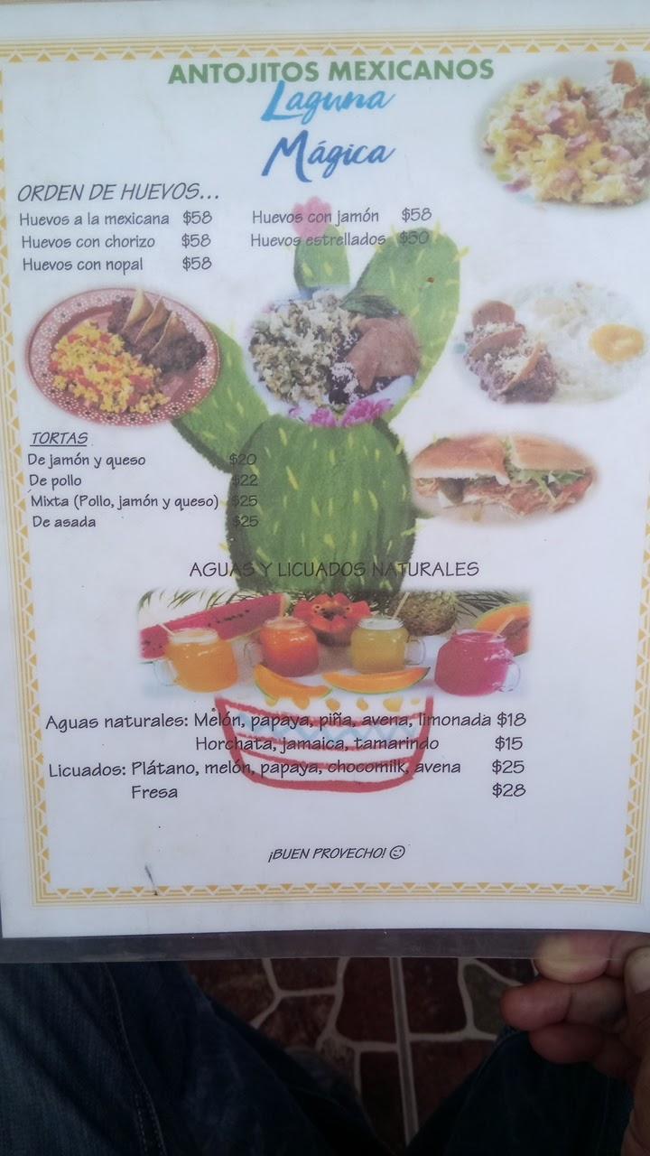 Menu at Antojitos Laguna Magica restaurant, Bacalar