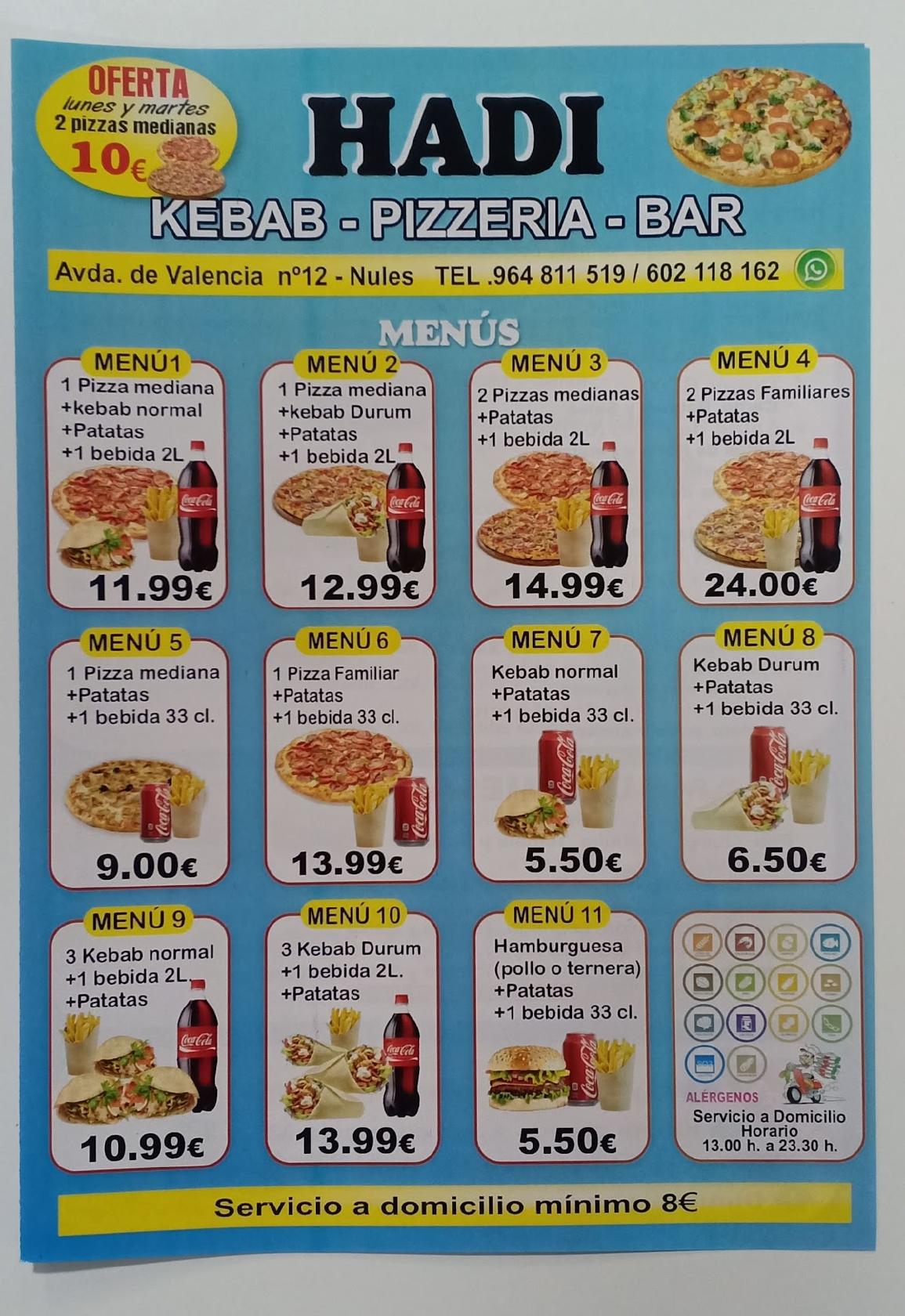 Carta de Hadi Kebab - Pizzeria, Nules