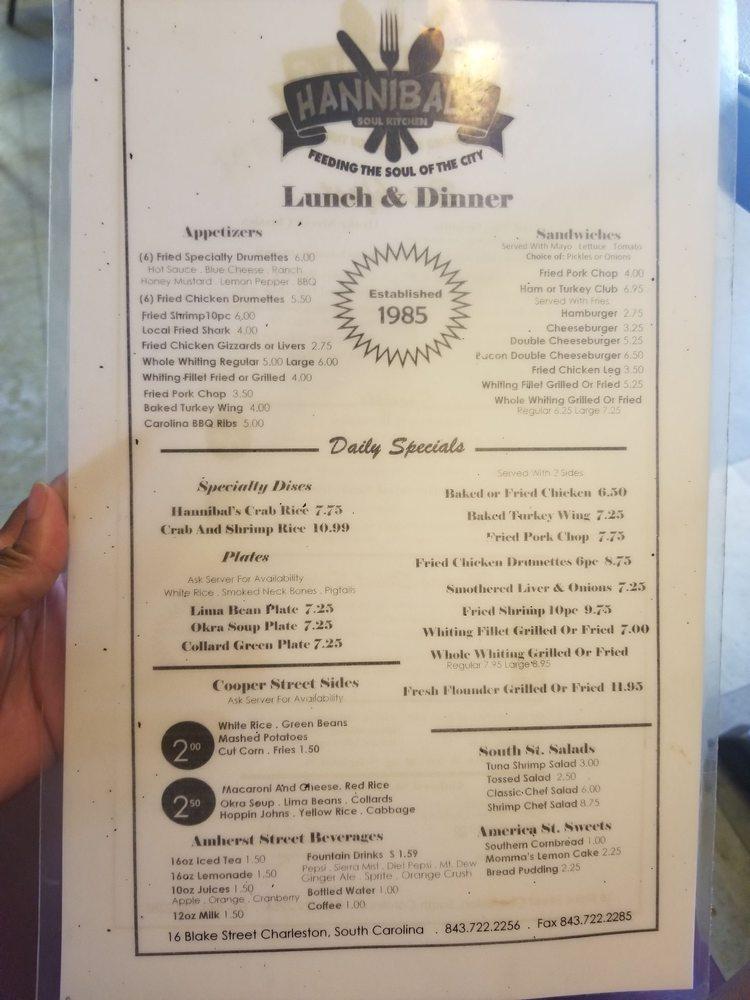 Menu at Hannibal's Kitchen BBQ, Charleston