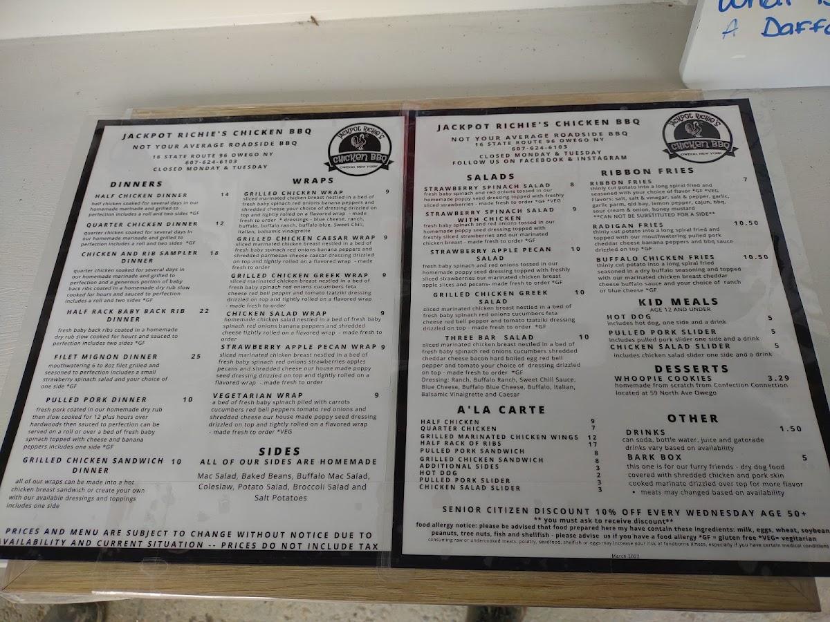 Menu at Jackpot Richie's BBQ, Owego
