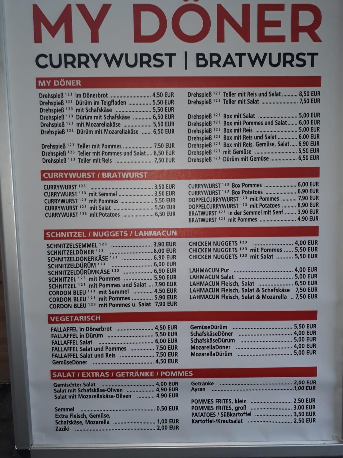 Speisekarte von My Döner, Sauerlach