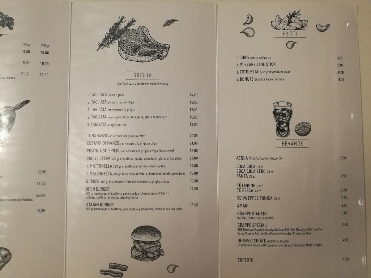 Menu at Open Space restaurant, Noventa Vicentina