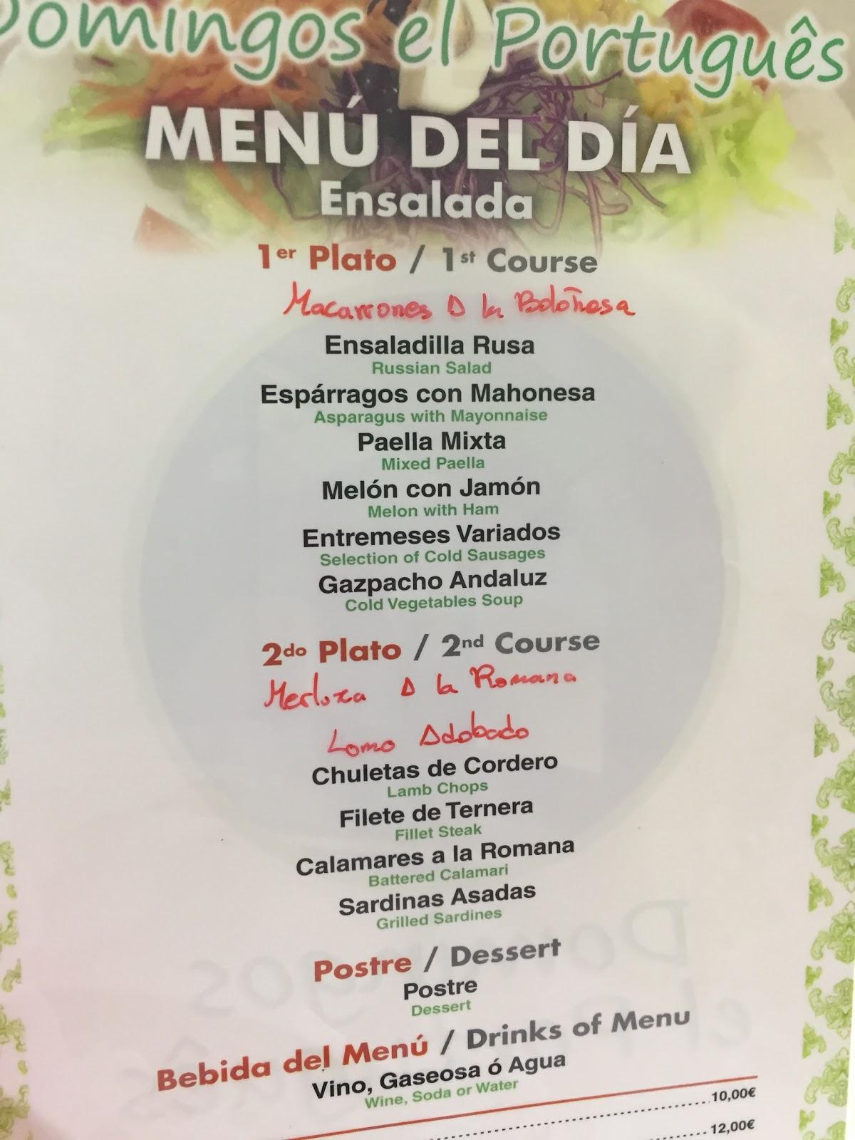 Menu at Restaurante El Portugués, Lo Pagan