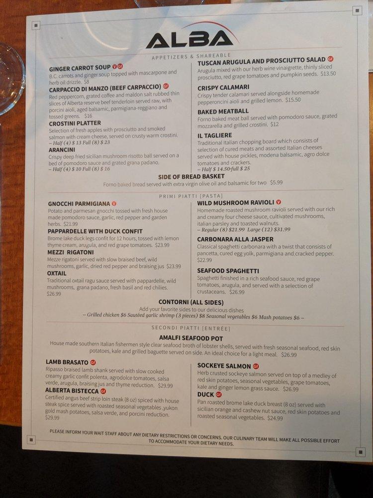 Menu at ALBA Restaurant, Jasper
