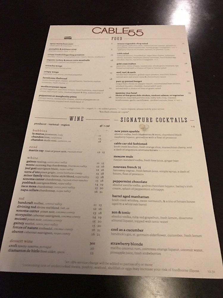 Menu at Cable 55 pub & bar, San Francisco