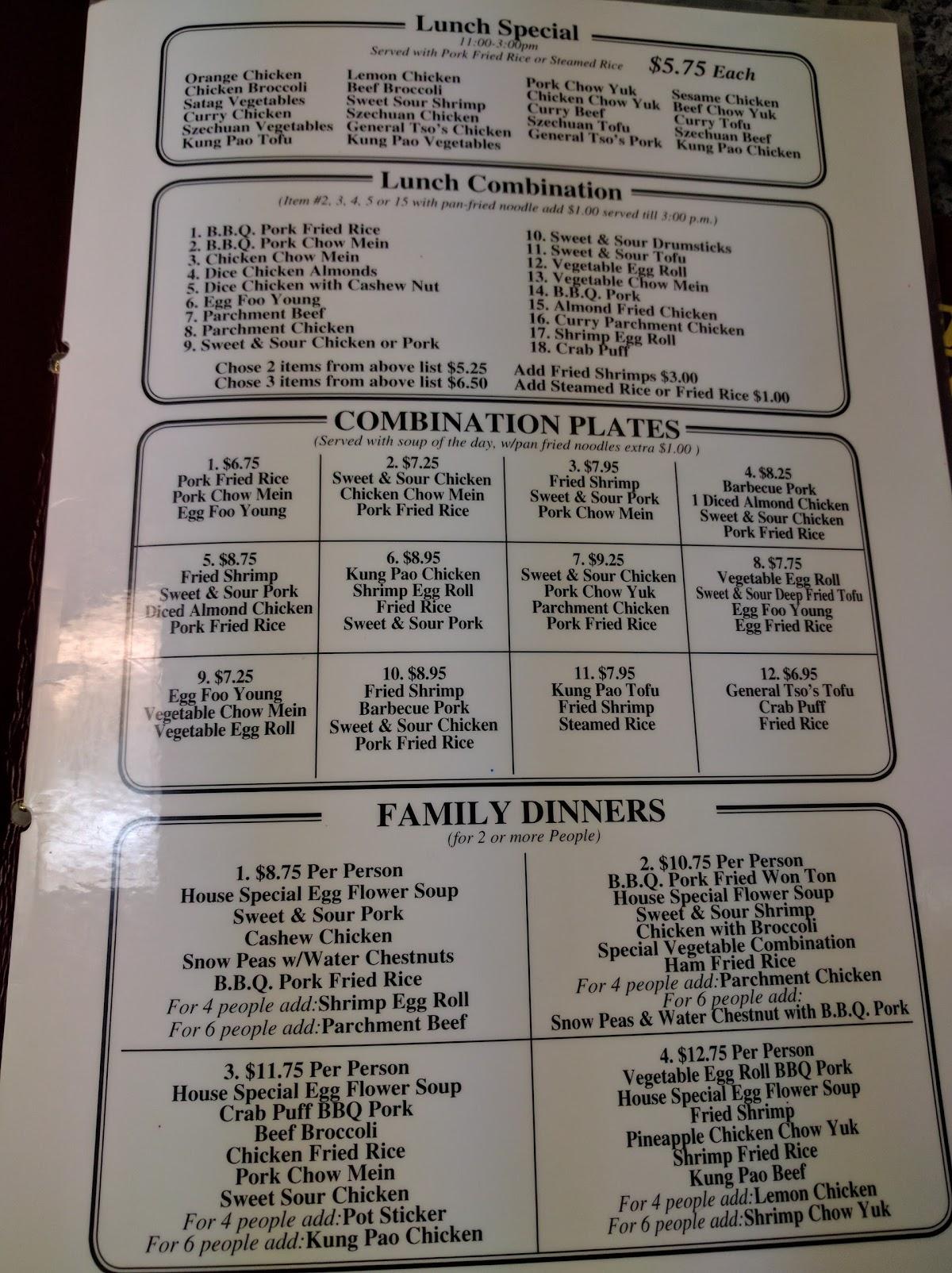 Menu at Fey Asian restaurant, Stayton