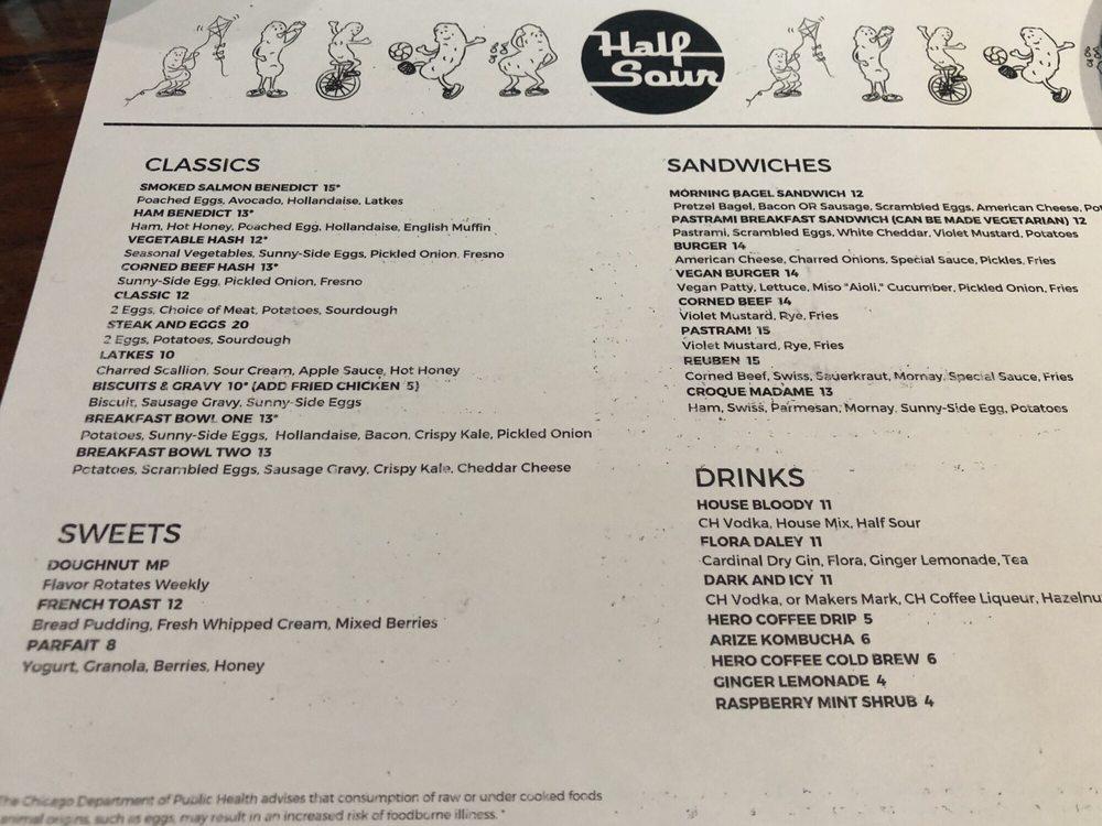 Menu at Half Sour pub & bar, Chicago