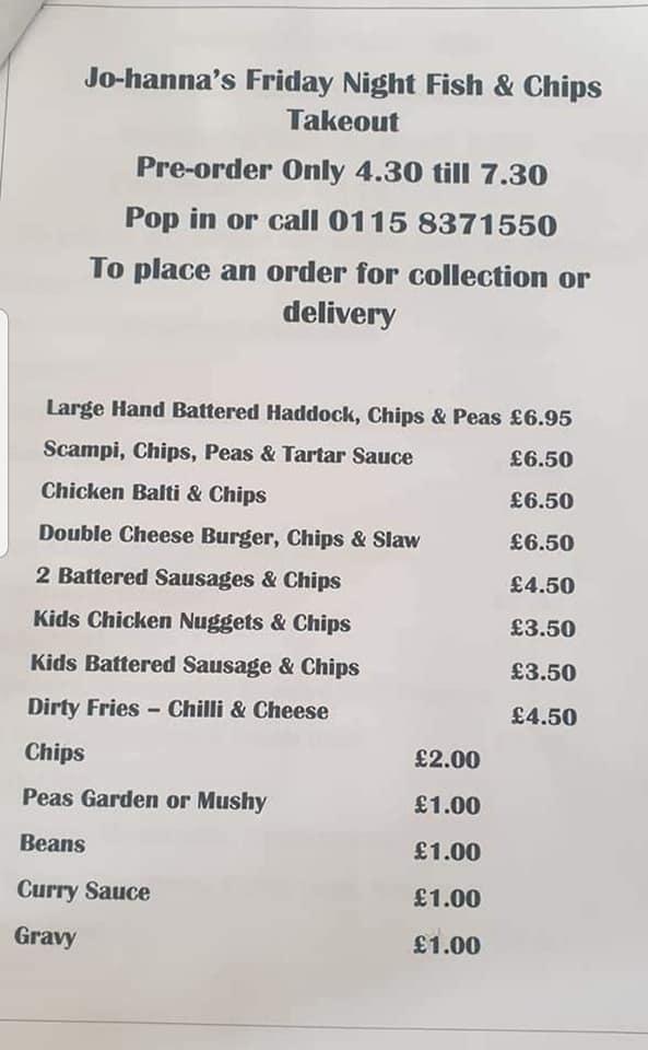 Menu at Jo-hanna's Cafe & Bistro, Lowdham