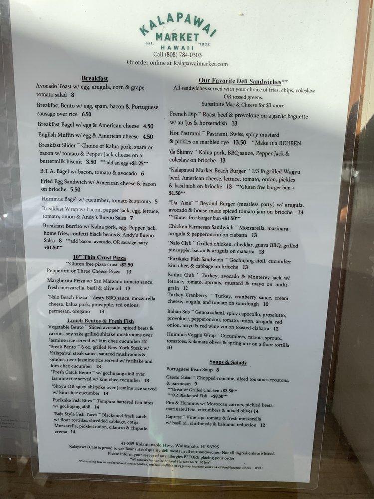 Menu at Kalapawai Cafe & Deli - Waimanalo, Waimanalo