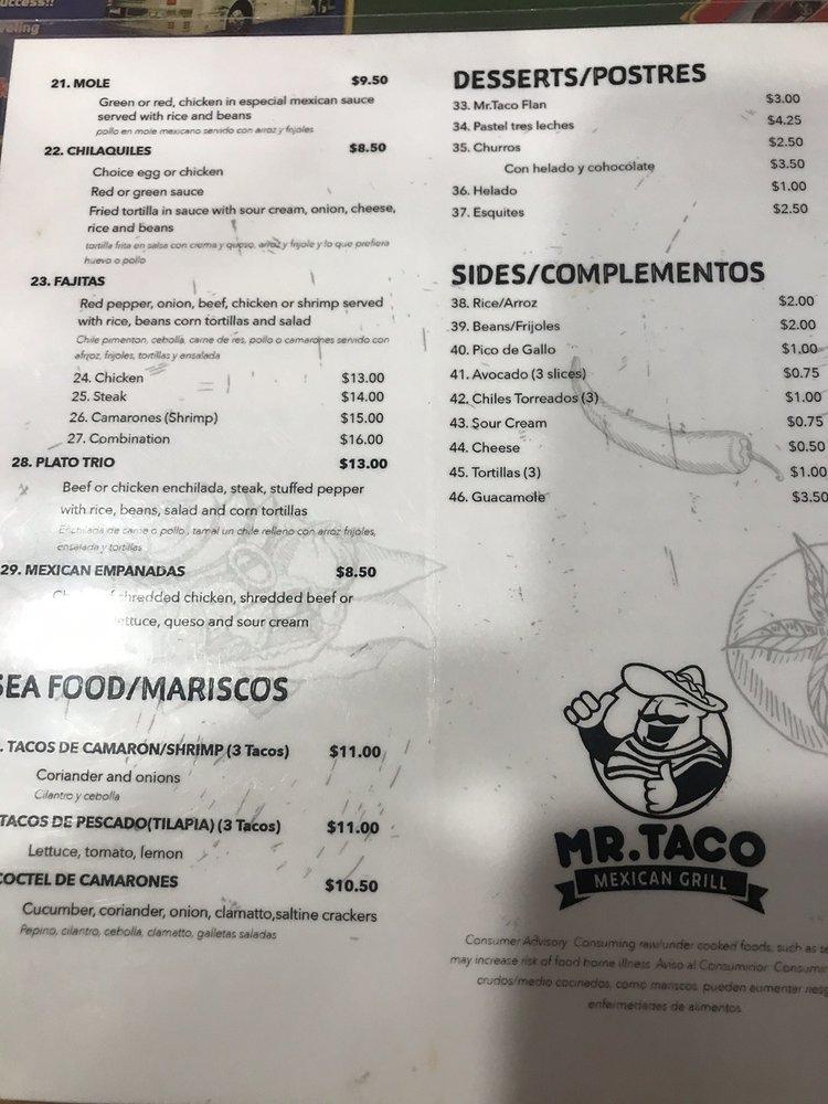 Menu at Mr.Taco Mexican Grill desserts, Ormond Beach