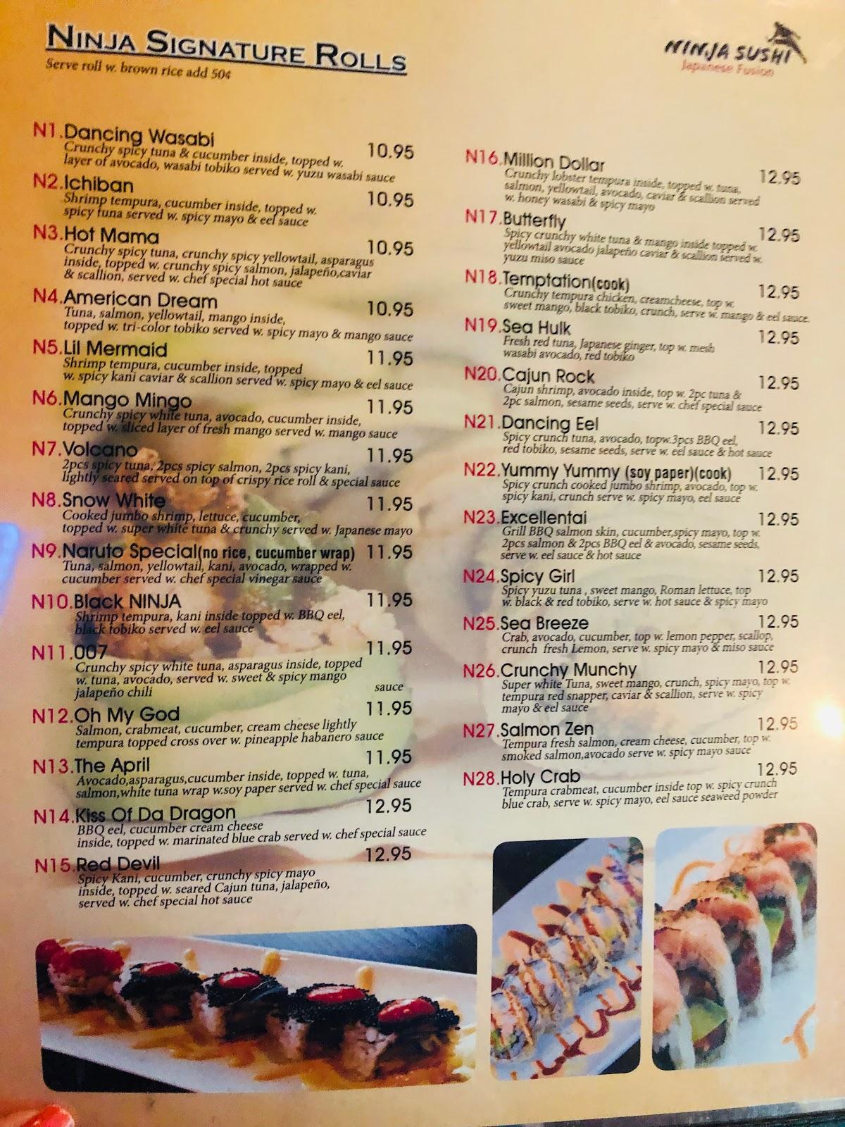 Menu at Ninja Sushi Japanese Fusion restaurant, North Brunswick Township