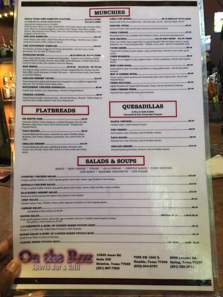 Menu at On the Rox pub & bar, Houston, Jones Rd Suite 300