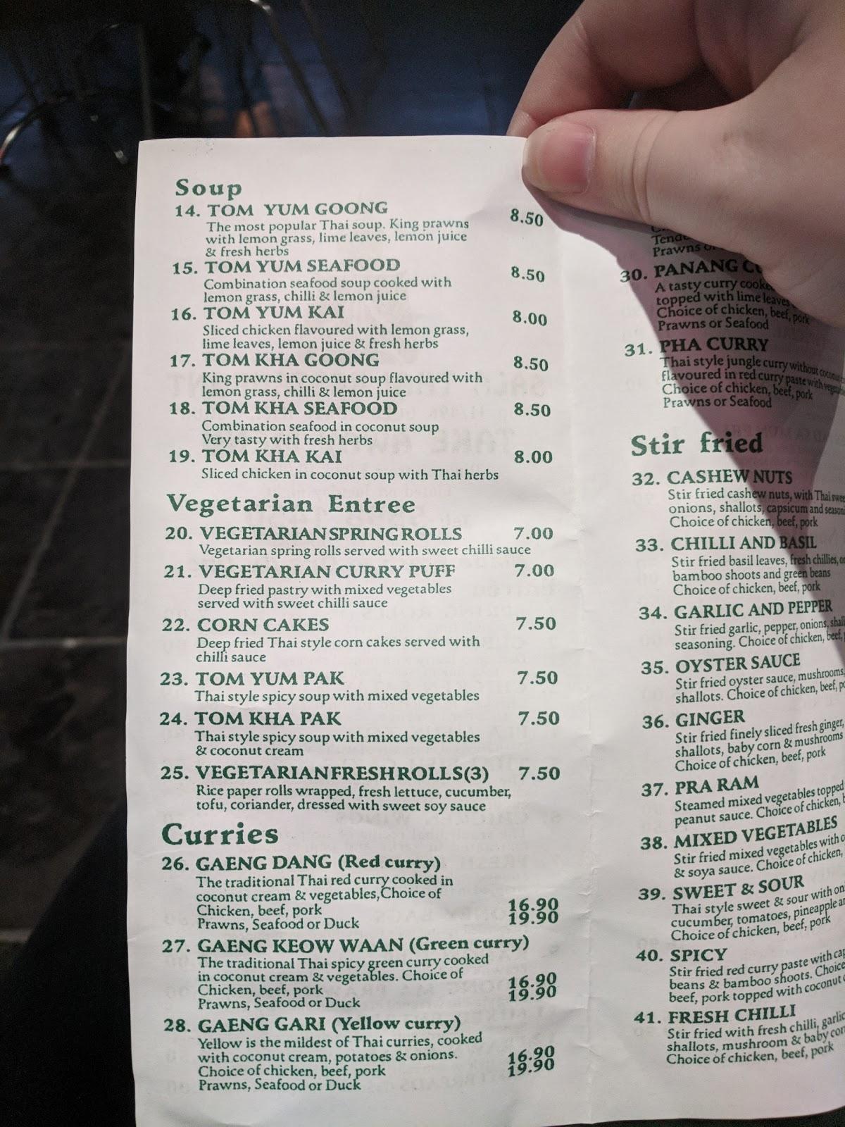 Menu at Sala Thai Restaurant, Tugun, 11/496 Gold Coast Hwy