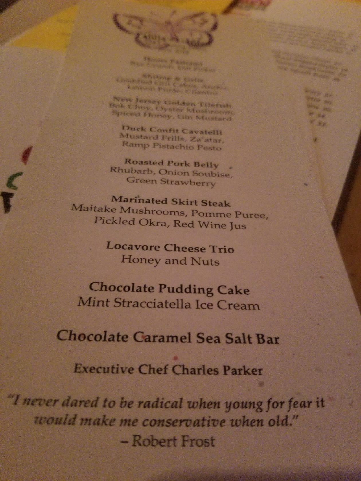 Menu at Talula's Garden restaurant, Philadelphia