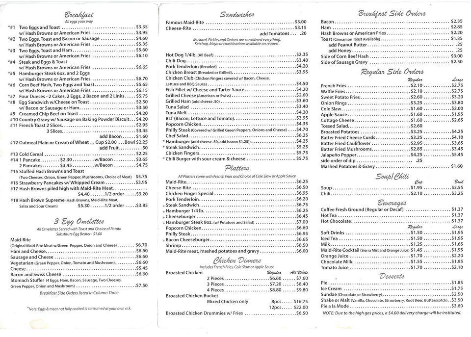 Menu at The Barn, Brainerd