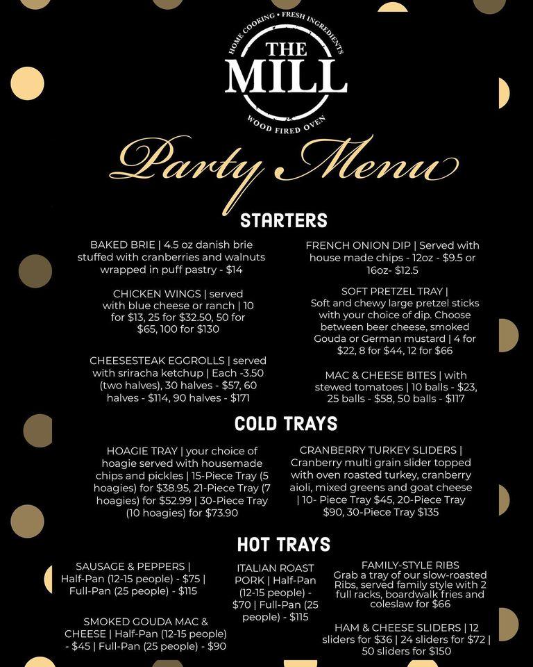 Menu at The Mill pizzeria, Kulpsville, Sumneytown Pike