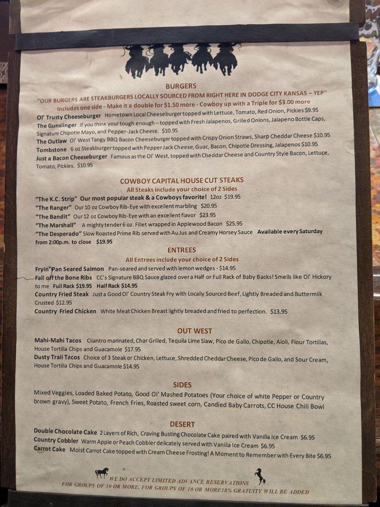 Menu at The Cowboy Capital Saloon & Grill pub & bar, Dodge City
