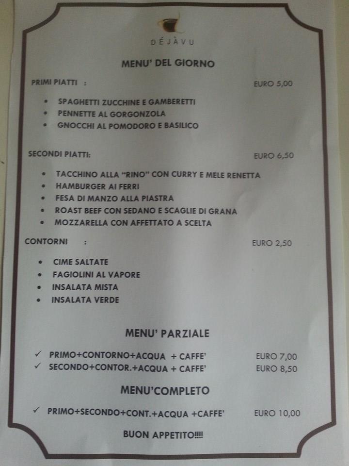 Menu at Dejavù Cafè cafe, Paullo