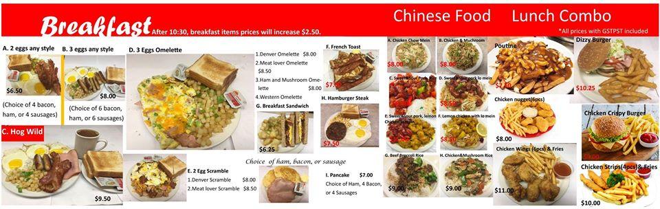 Menu at Dizzy D's Diner中西餐厨房 restaurant, Regina