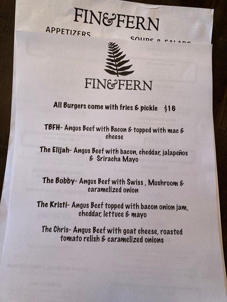 Carta del restaurante Fin and Fern, Stonington