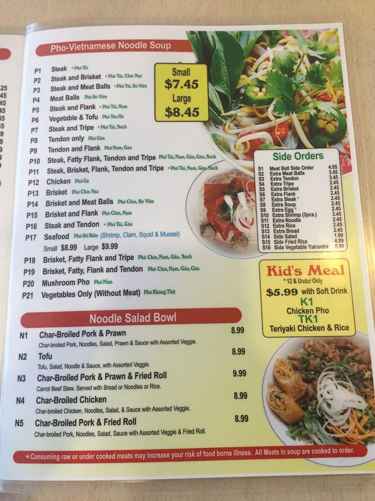 Menu at Happy Pho Time restaurant, Bonney Lake