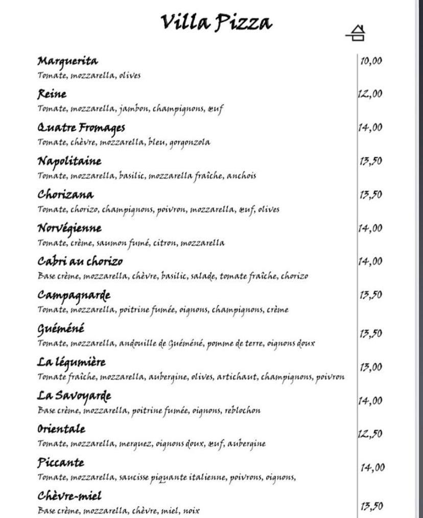 Carta de Restaurant La Villa Valencia, Vannes
