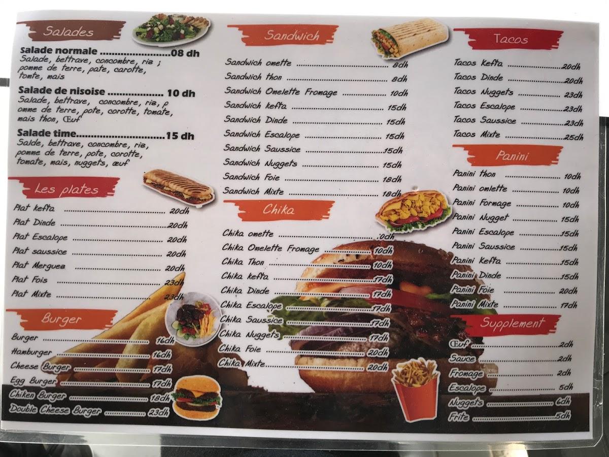 Menu at Pizza Time restaurant, Agadir