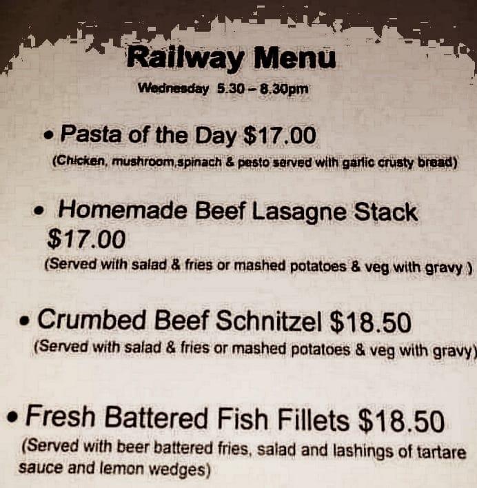 Menu at Railway Hotel pub & bar, Otaki