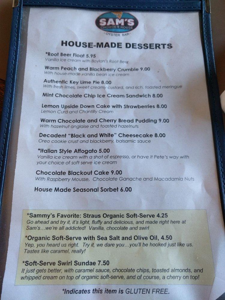 Menu at Sam's Chowder House pub & bar, Half Moon Bay