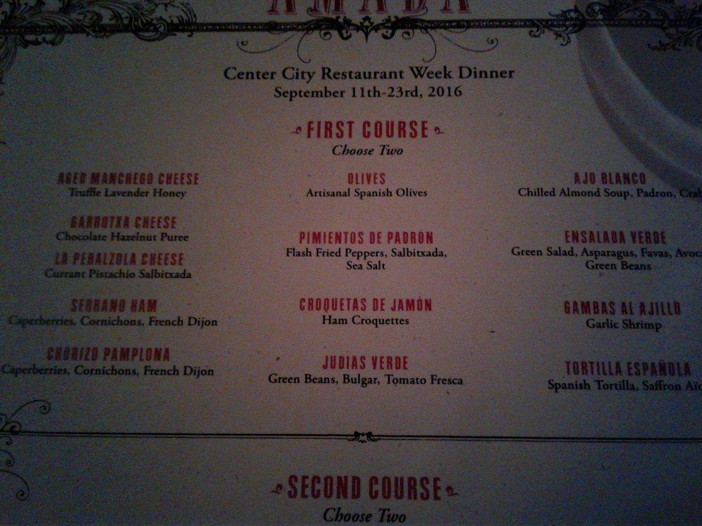 Menu at Amada pub & bar, Philadelphia