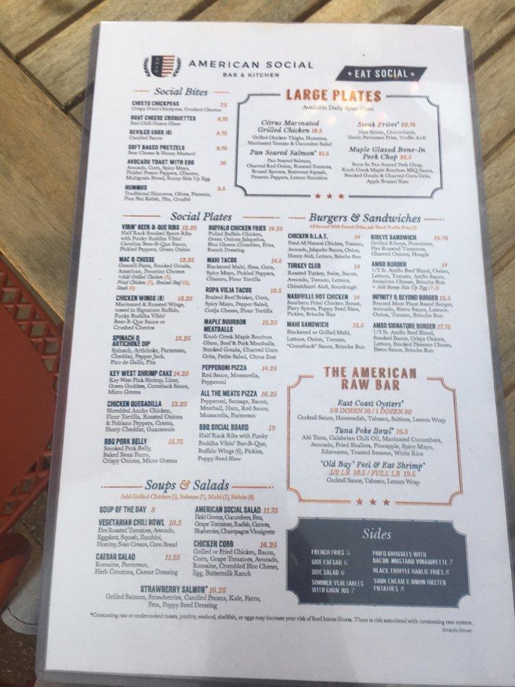 Menu at American Social Orlando pub & bar, Orlando