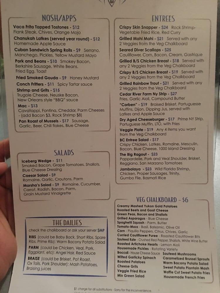 Menu at Blue Collar restaurant, Miami