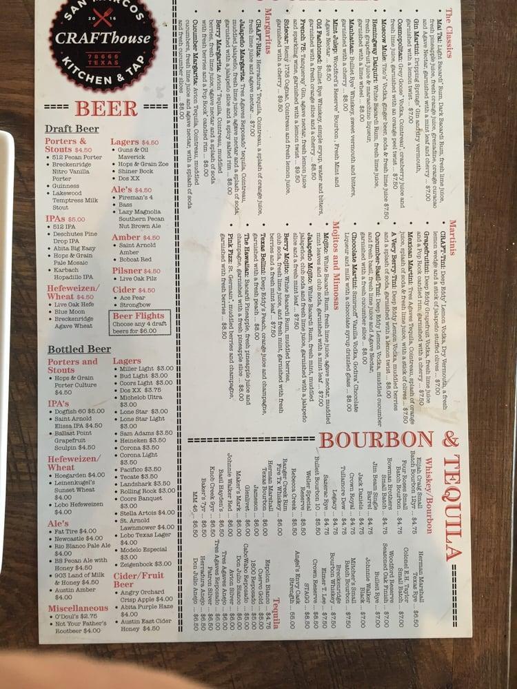Menu at CRAFThouse Kitchen & Tap restaurant, San Marcos