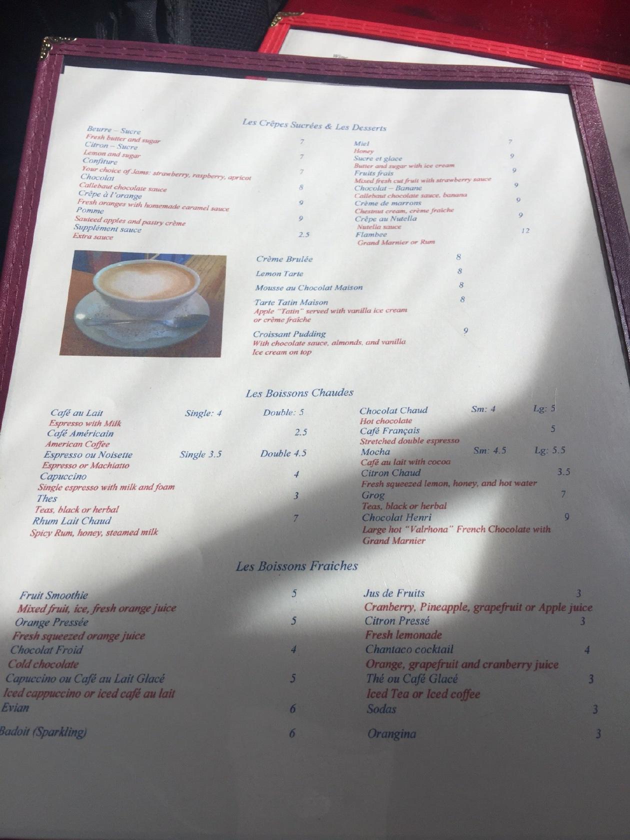 Menu at Café Henri cafe, New York City, 50th Ave