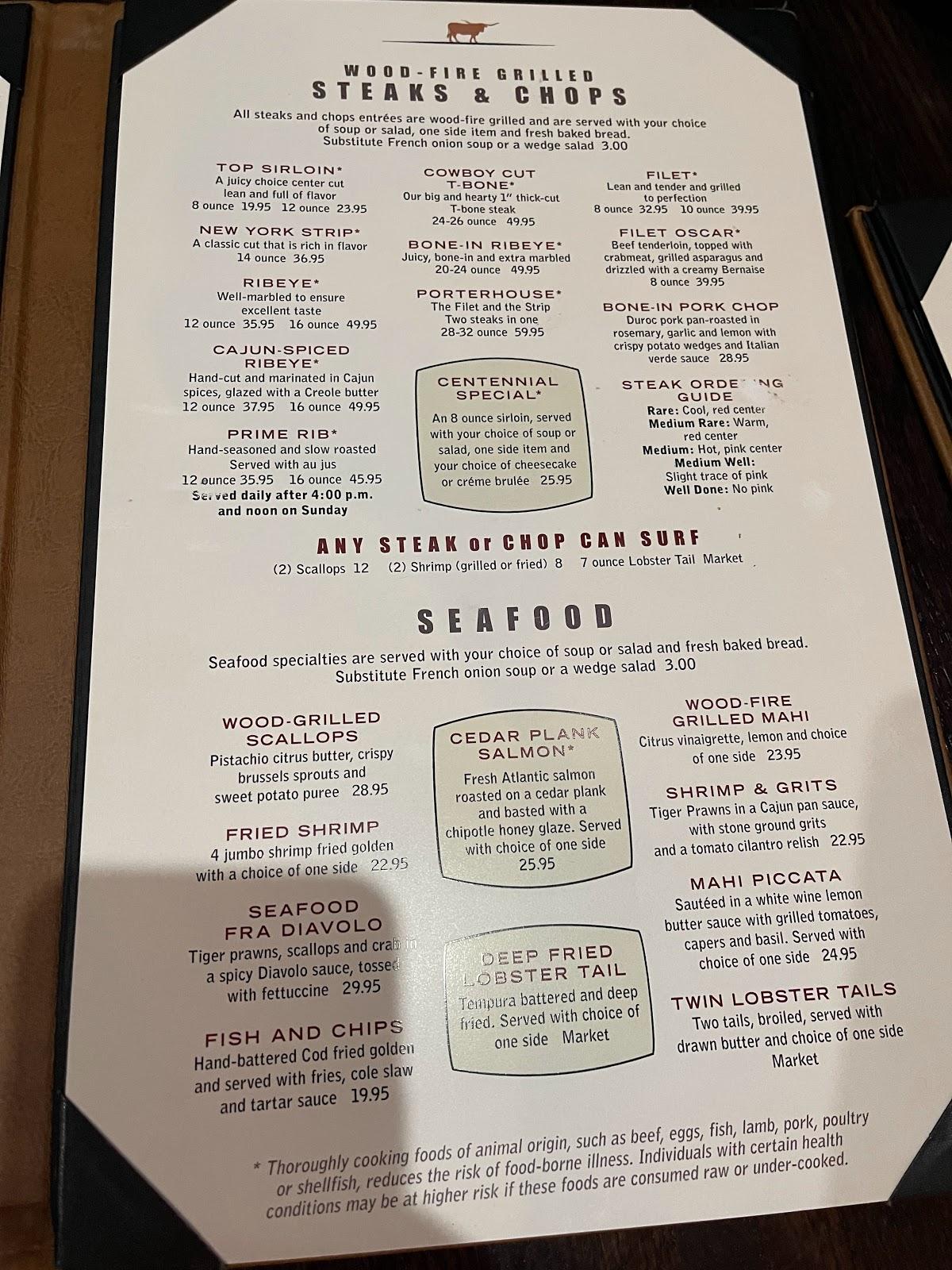 Menu at FireRock Steakhouse, Las Vegas, Centennial Center Blvd