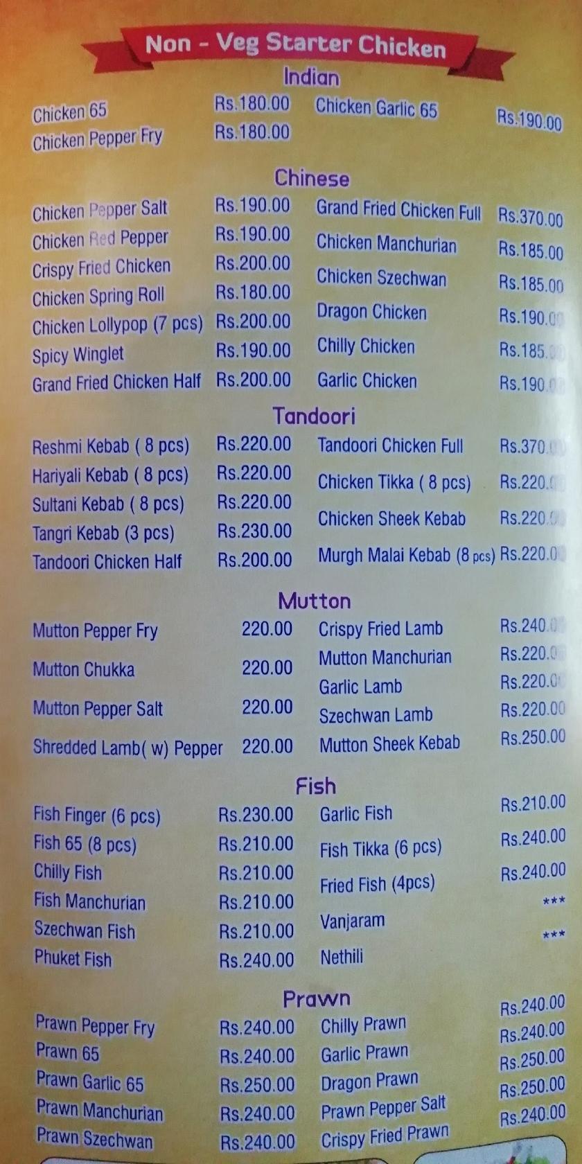 Menu at Grand Multicuisine Restaurant & AC Party Hall, Chennai