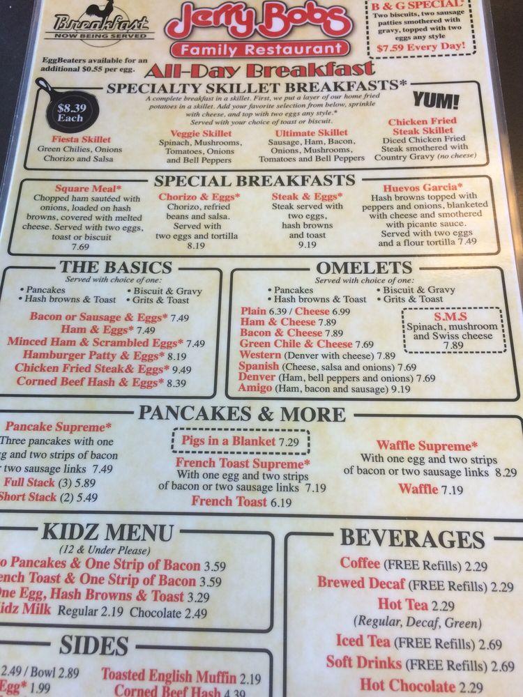 Menu at Jerry Bob's River restaurant, Tucson, W River Rd