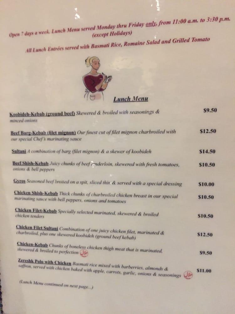 Menu at Pars Persian Cuisine restaurant, Scottsdale, N Frank Lloyd ...