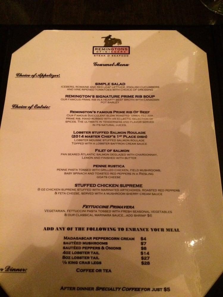 Menu at Remingtons of Niagara pub & bar, Niagara Falls