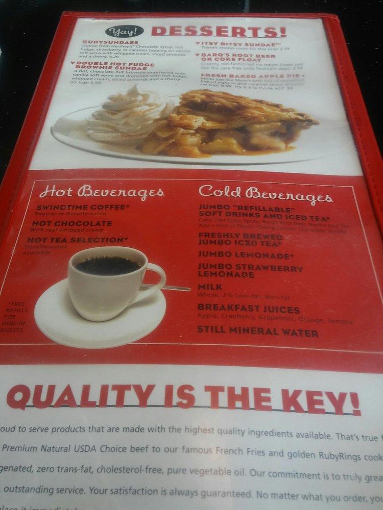 Menu at Ruby's Diner restaurant, Santa Ana, 18601 Airport Way
