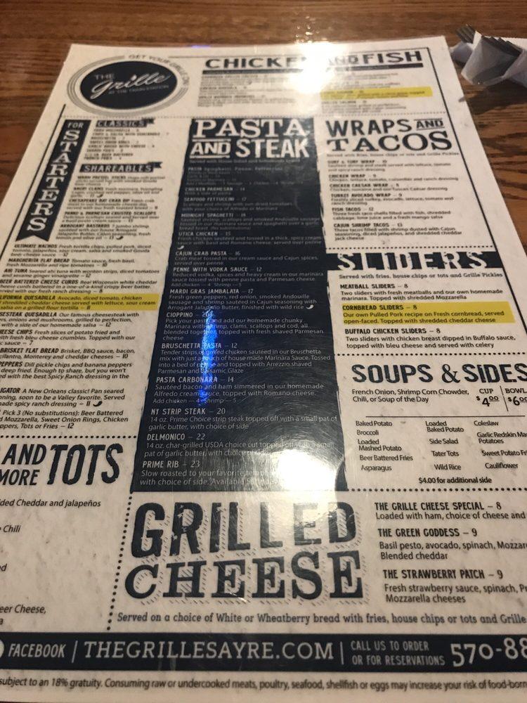 Menu at The Grille at the Train Station pub & bar, Sayre
