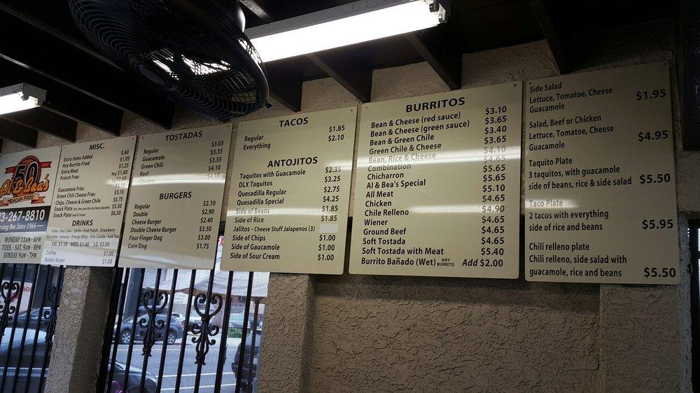 Menu at Al & Bea's Mexican Food restaurant, Los Angeles