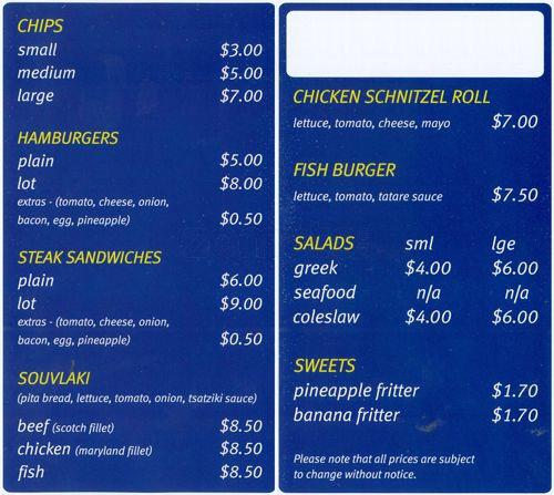 Menu at Archie's Fish And Chips restaurant, Mount Waverley